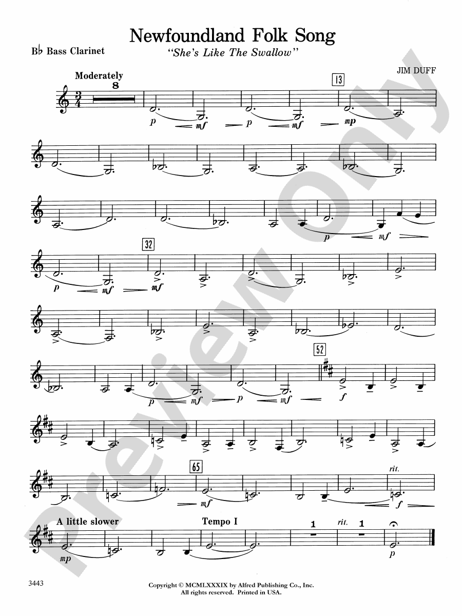 Newfoundland Folk Song: B-flat Bass Clarinet: B-flat Bass Clarinet Part ...