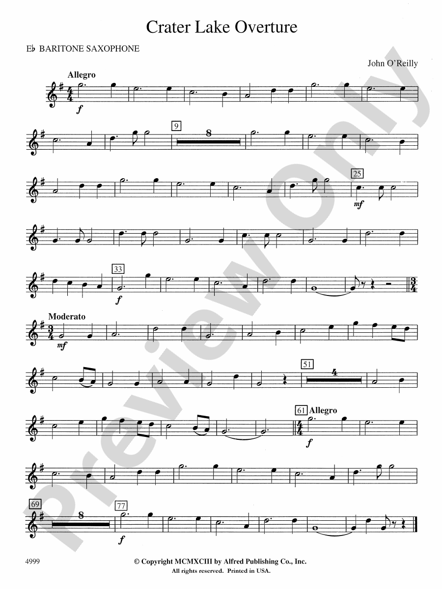 Crater Lake Overture: E-flat Baritone Saxophone: E-flat Baritone Saxophone Part - Digital Sheet ...