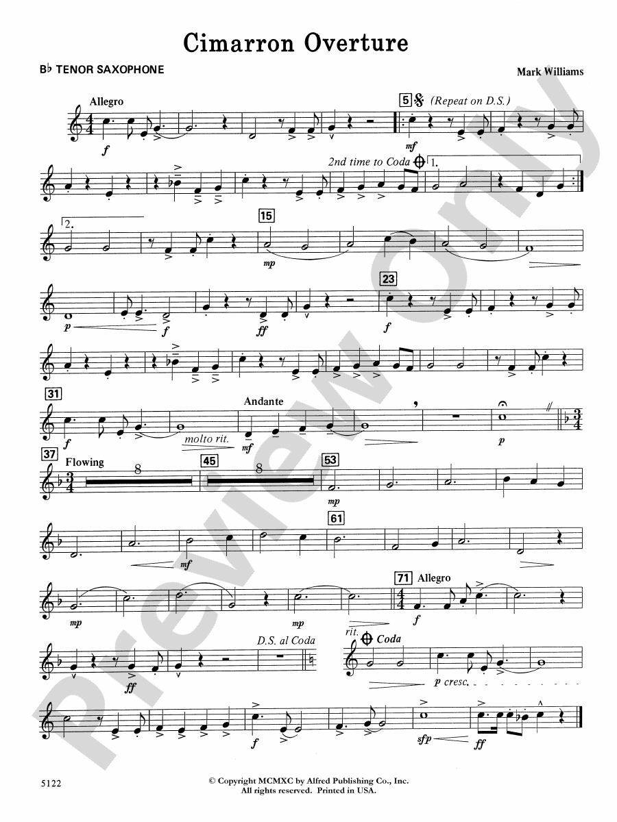 Cimarron Overture: B-flat Tenor Saxophone: B-flat Tenor Saxophone Part ...