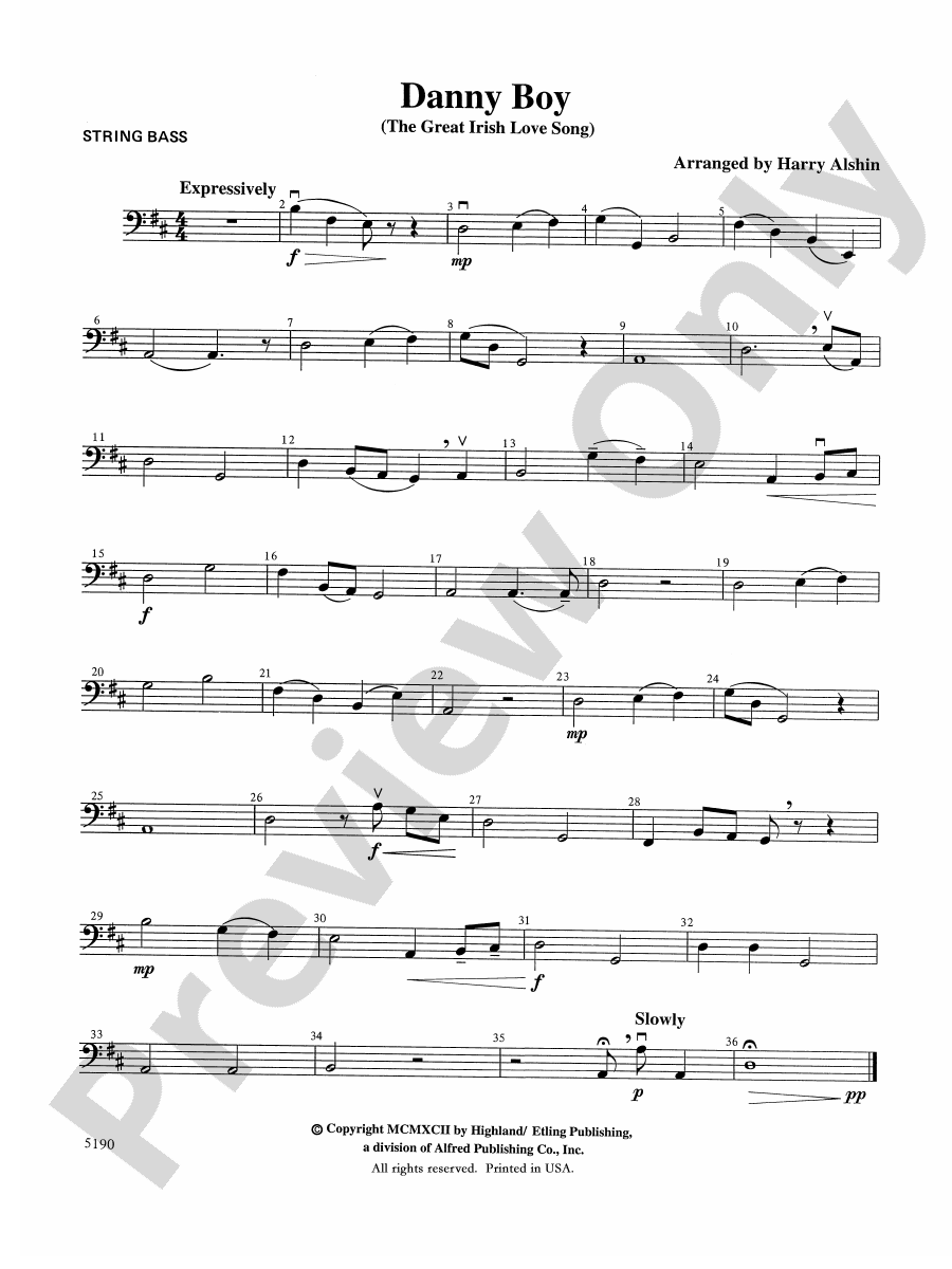 Danny Boy: String Bass: String Bass Part - Digital Sheet Music Download