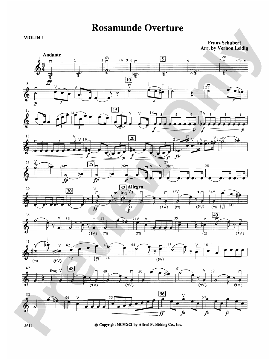 Rosamunde Overture, Opus 26: 1st Violin: 1st Violin Part - Digital Sheet Music Download