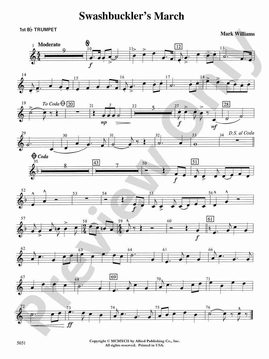 Swashbuckler's March: 1st B-flat Trumpet: 1st B-flat Trumpet Part - Digital Sheet Music Download