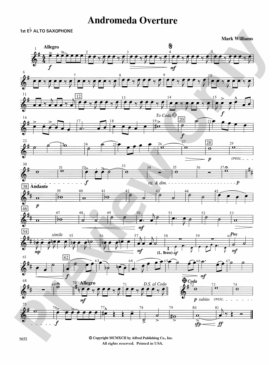 Andromeda Overture: E-flat Alto Saxophone: E-flat Alto Saxophone Part - Digital Sheet Music Download