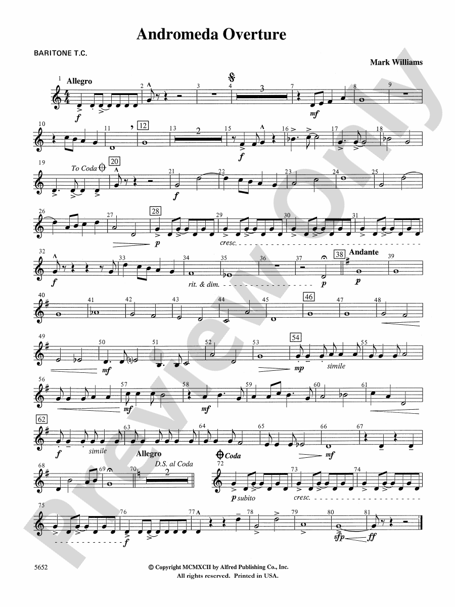 Andromeda Overture: Baritone T.C.: Baritone T.C. Part - Digital Sheet ...