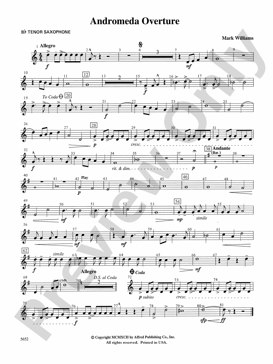 Andromeda Overture: B-flat Tenor Saxophone: B-flat Tenor Saxophone Part - Digital Sheet Music ...