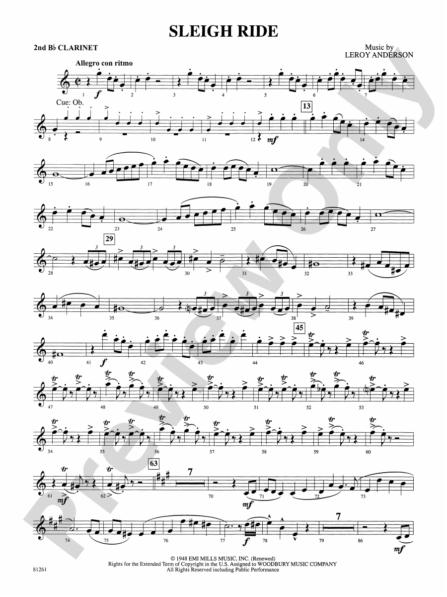 Sleigh Ride: 2nd B-flat Clarinet: 2nd B-flat Clarinet Part - Digital ...