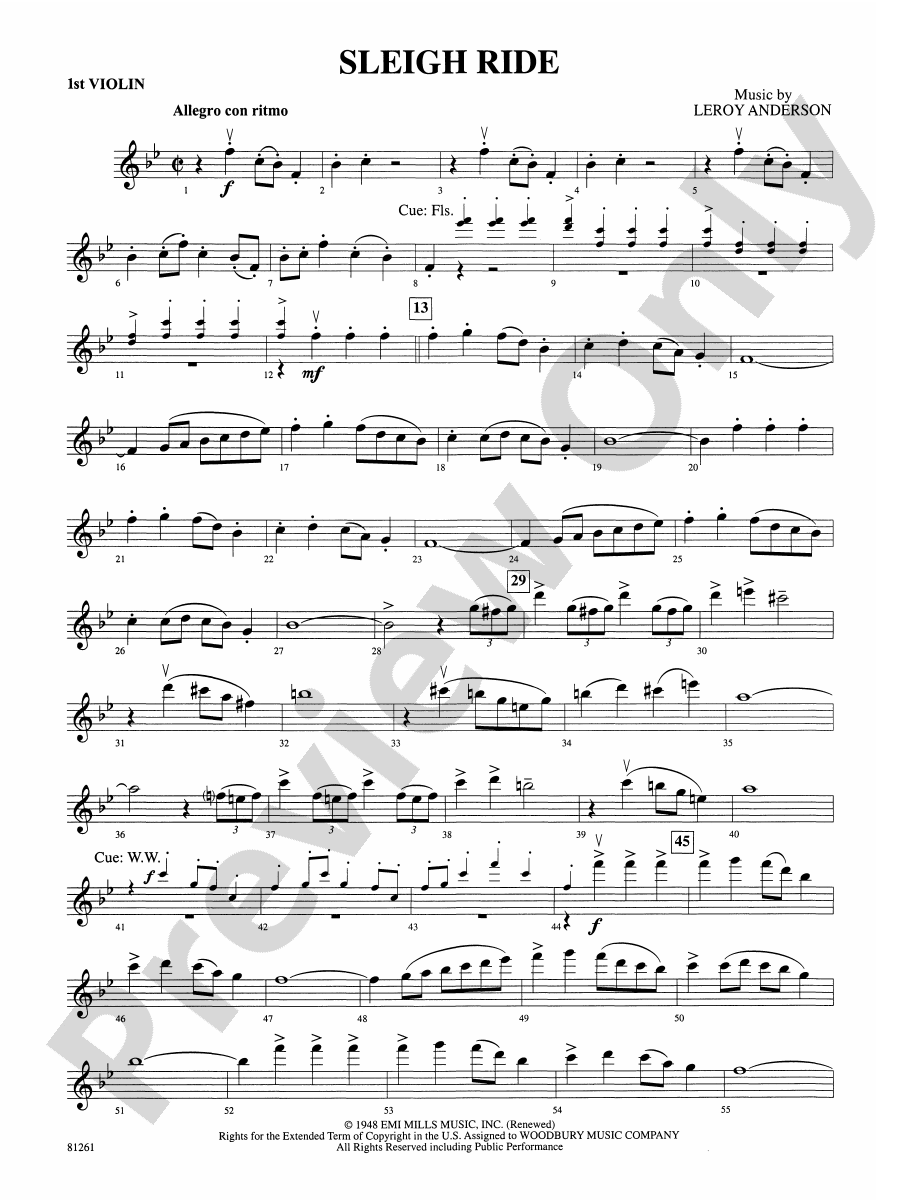 Sleigh Ride: 1st Violin: 1st Violin Part - Digital Sheet Music Download