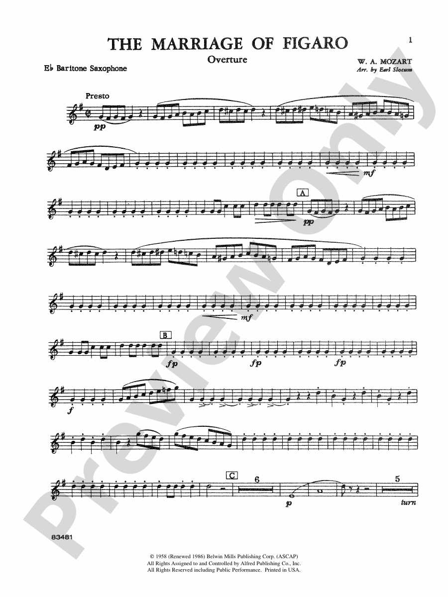 The Marriage of Figaro Overture: E-flat Baritone Saxophone: E-flat ...