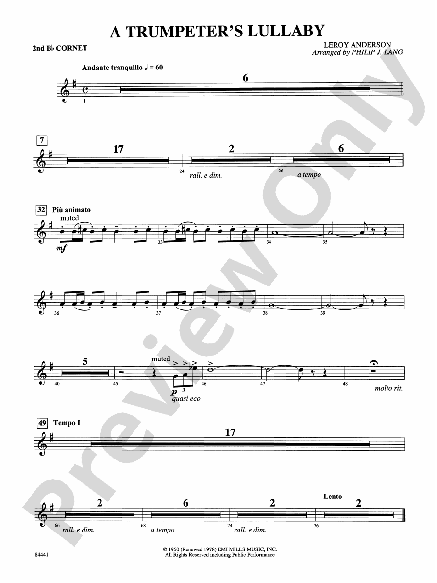 Trumpeter's Lullaby (with Trumpet Solo): 2nd B-flat Cornet: 2nd B-flat Cornet Part - Digital ...