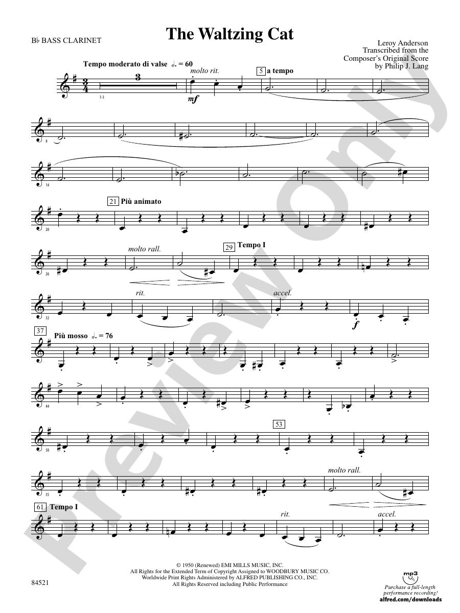 The Waltzing Cat: B-flat Bass Clarinet: B-flat Bass Clarinet Part ...