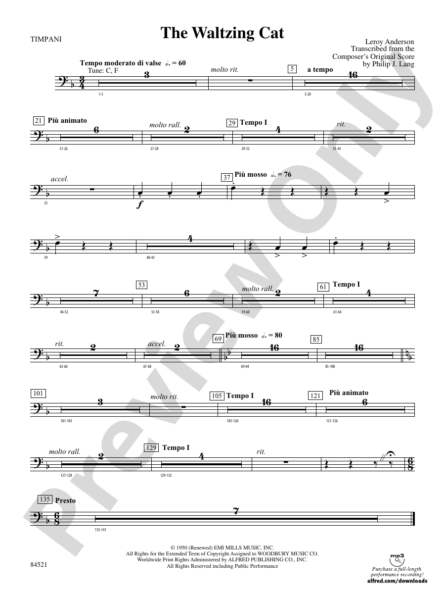 The Waltzing Cat: Timpani: Timpani Part - Digital Sheet Music Download