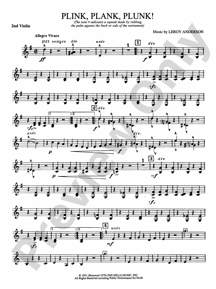 Plink, Plank, Plunk!: 2nd Violin: 2nd Violin Part - Digital Sheet Music ...