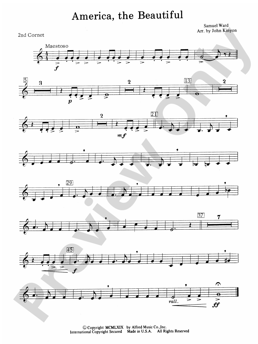 America, the Beautiful: 2nd B-flat Cornet: 2nd B-flat Cornet Part ...