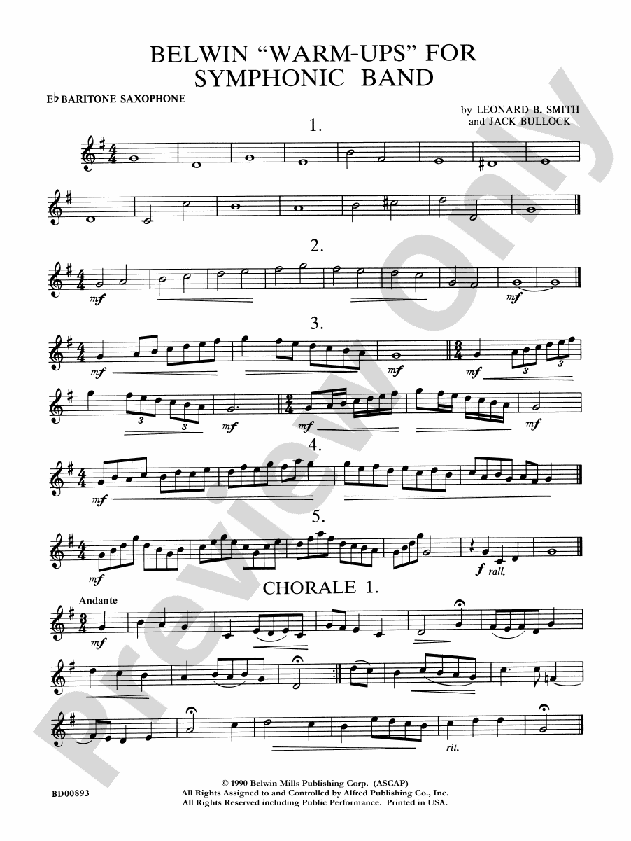 Belwin "Warm-Ups" for Symphonic Band: E-flat Baritone Saxophone: E-flat ...