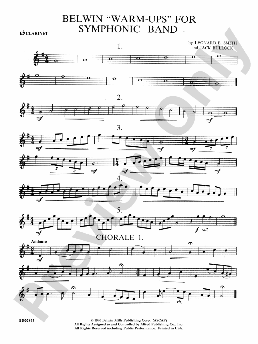 Belwin "Warm-Ups" for Symphonic Band: Solo Clarinet: Solo Clarinet Part ...