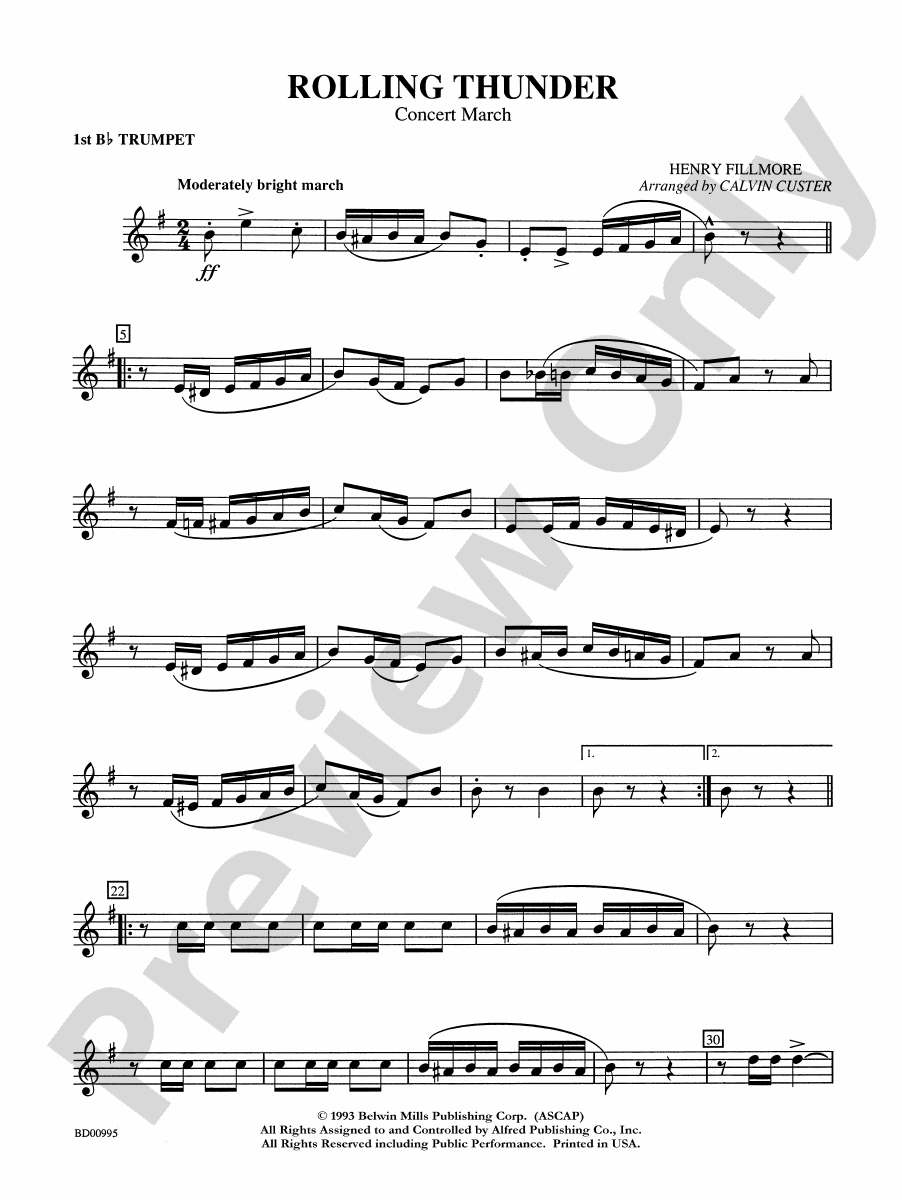 Rolling Thunder (Concert March): 1st B-flat Trumpet: 1st B-flat Trumpet Part - Digital Sheet ...