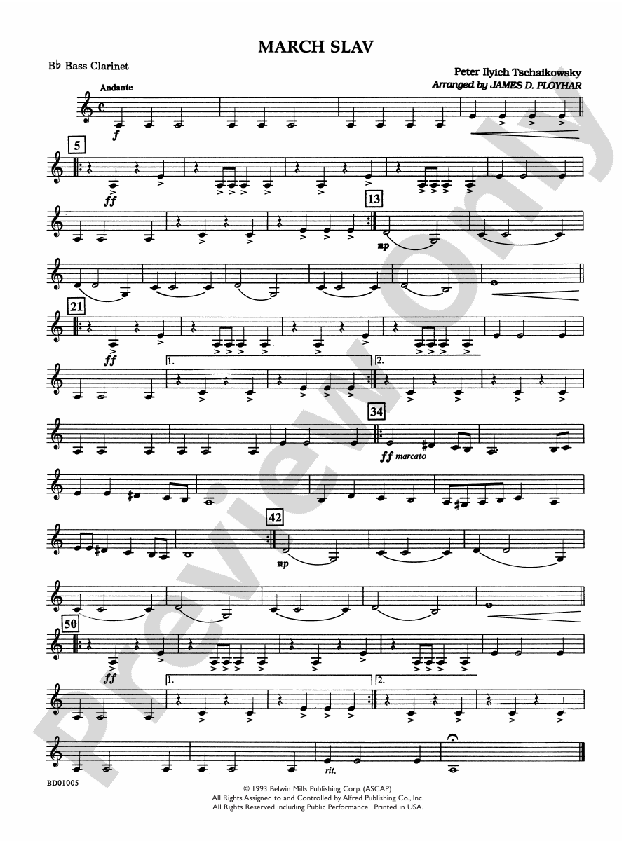 March Slav: B-flat Bass Clarinet: B-flat Bass Clarinet Part - Digital ...