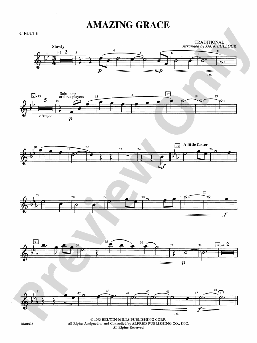 Amazing Grace: Flute: Flute Part - Digital Sheet Music Download