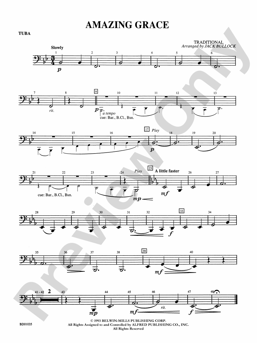 Amazing Grace: Tuba: Tuba Part - Digital Sheet Music Download