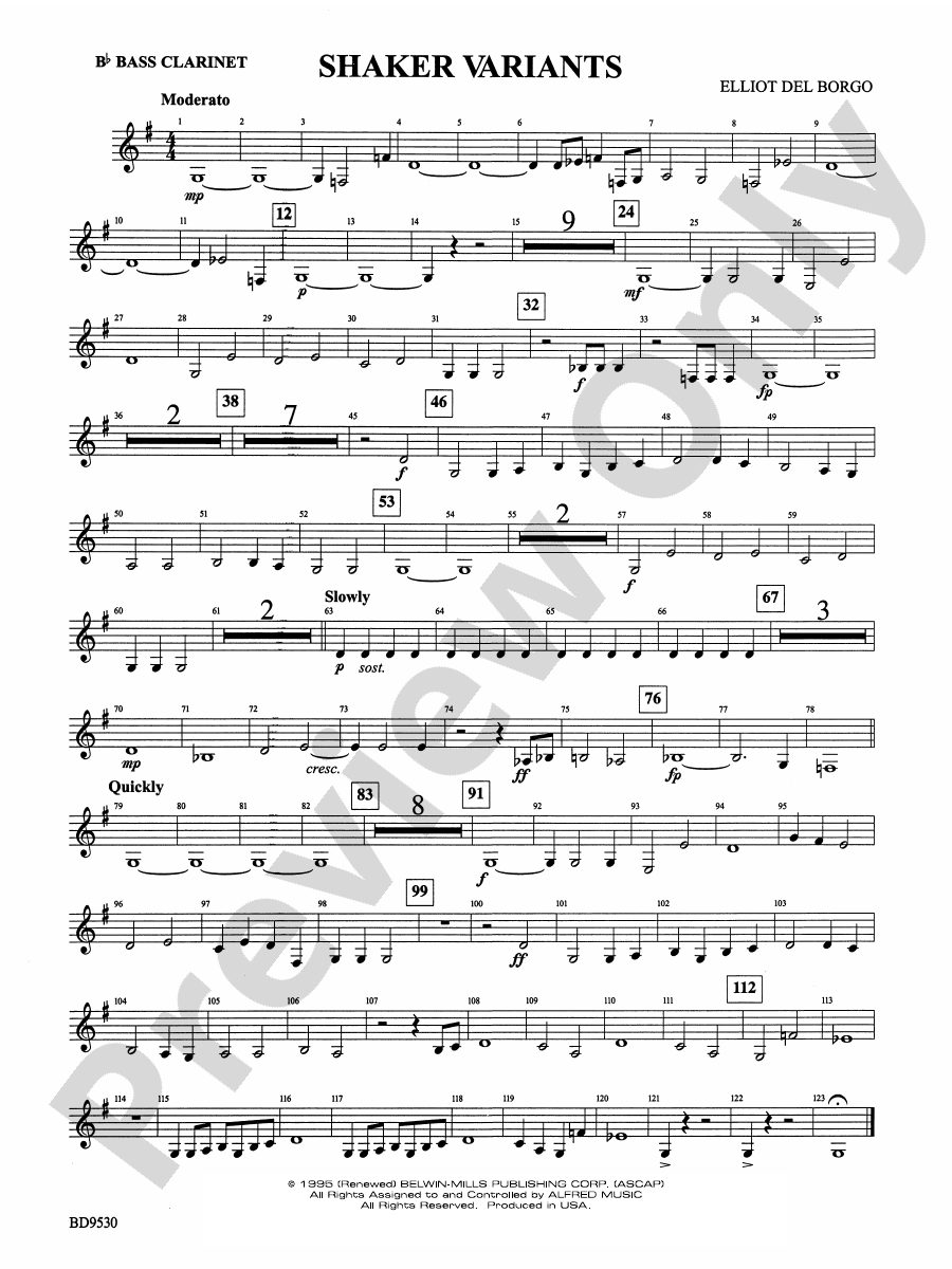 Shaker Variants: B-flat Bass Clarinet: B-flat Bass Clarinet Part - Digital Sheet Music Download