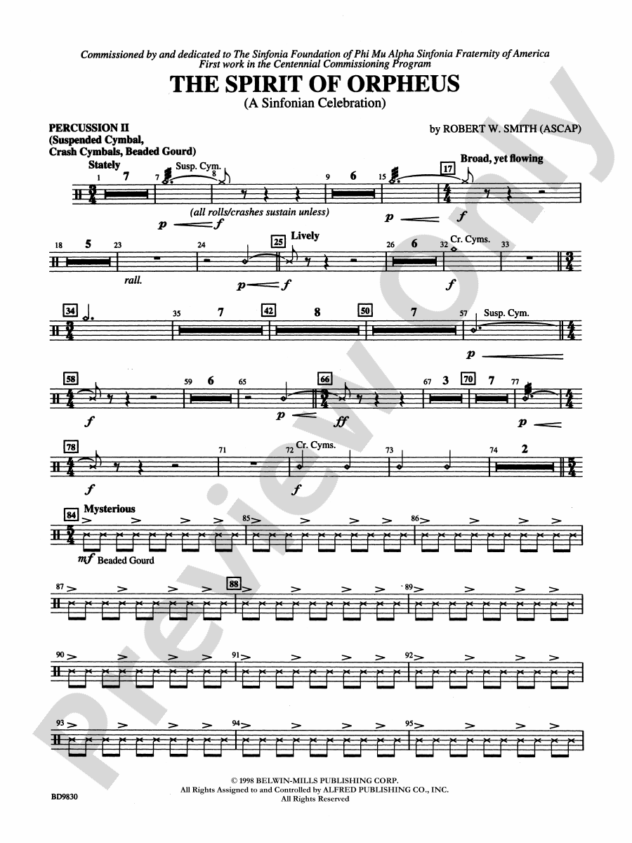 The Spirit of Orpheus (A Sinfonian Celebration): 2nd Percussion: 2nd ...