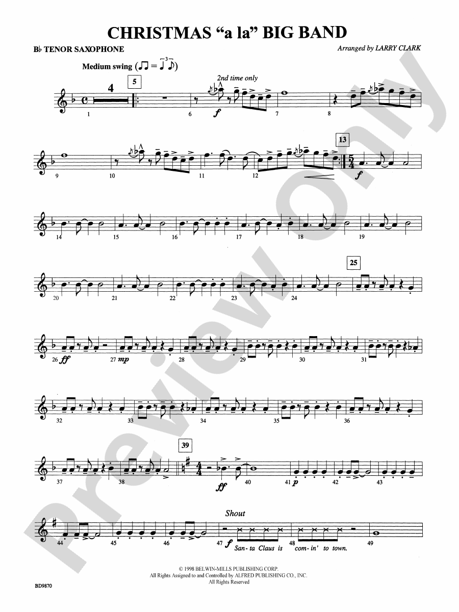 Christmas a la Big Band: B-flat Tenor Saxophone: B-flat Tenor Saxophone ...