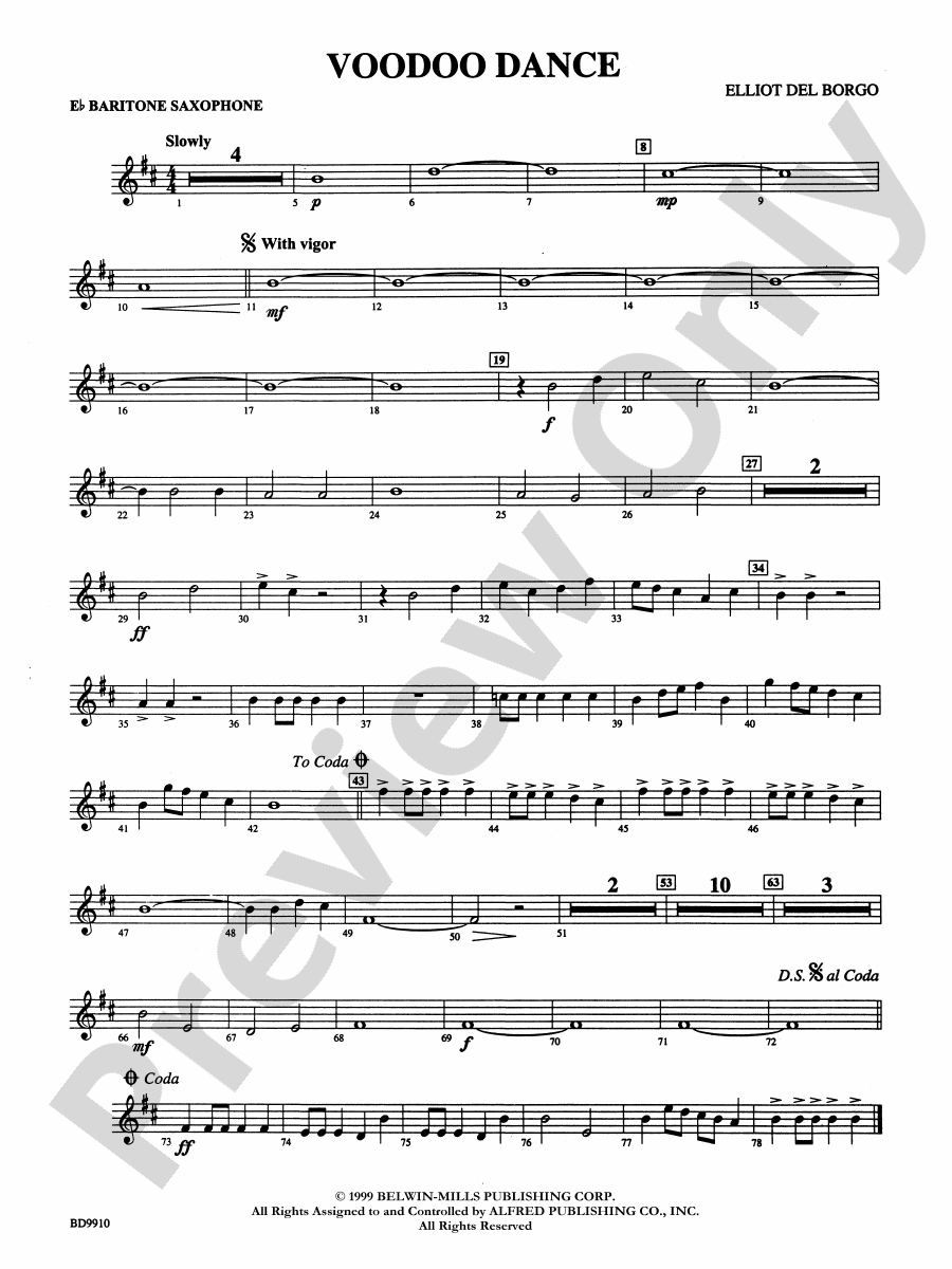 Voodoo Dance: E-flat Baritone Saxophone: E-flat Baritone Saxophone Part ...