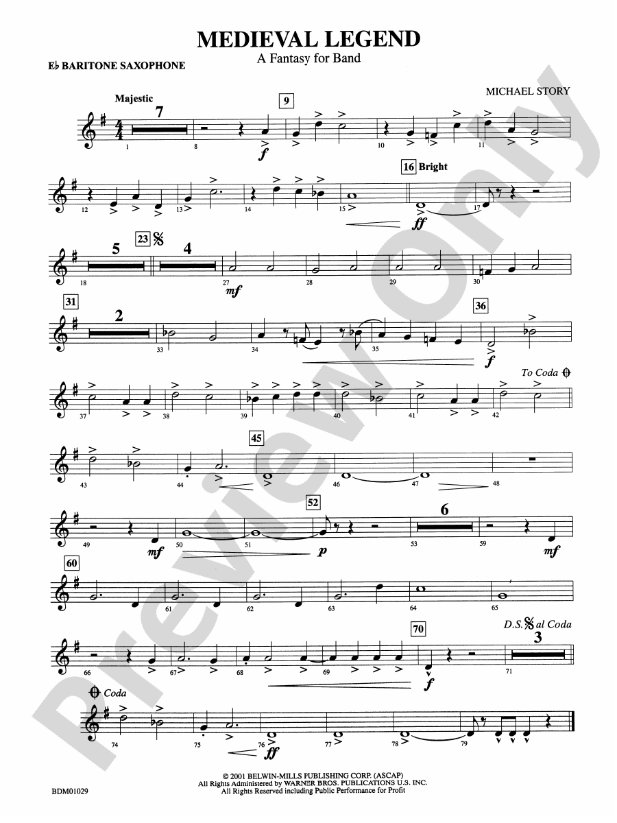 Medieval Legend (A Fantasy for Band): E-flat Baritone Saxophone: E-flat ...