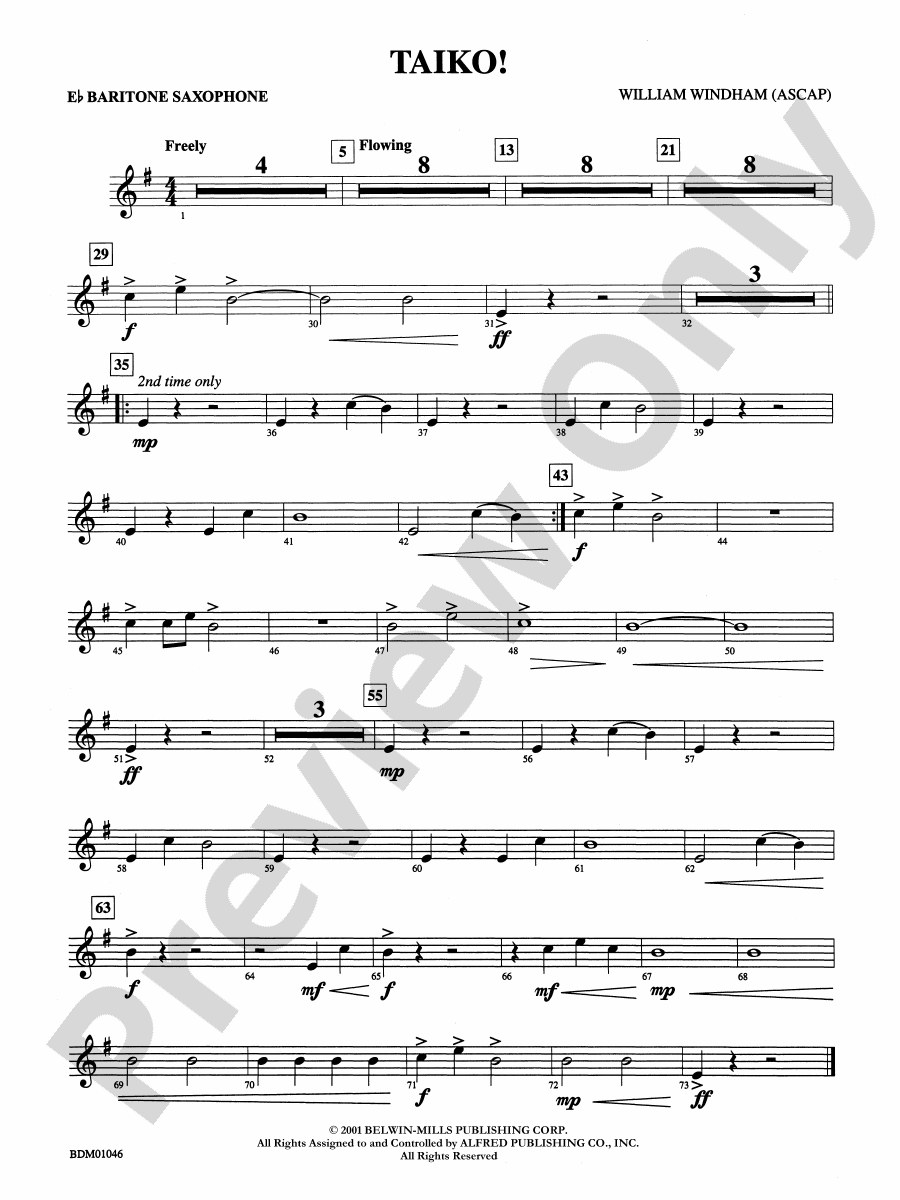 Taiko E Flat Baritone Saxophone E Flat Baritone Saxophone Part