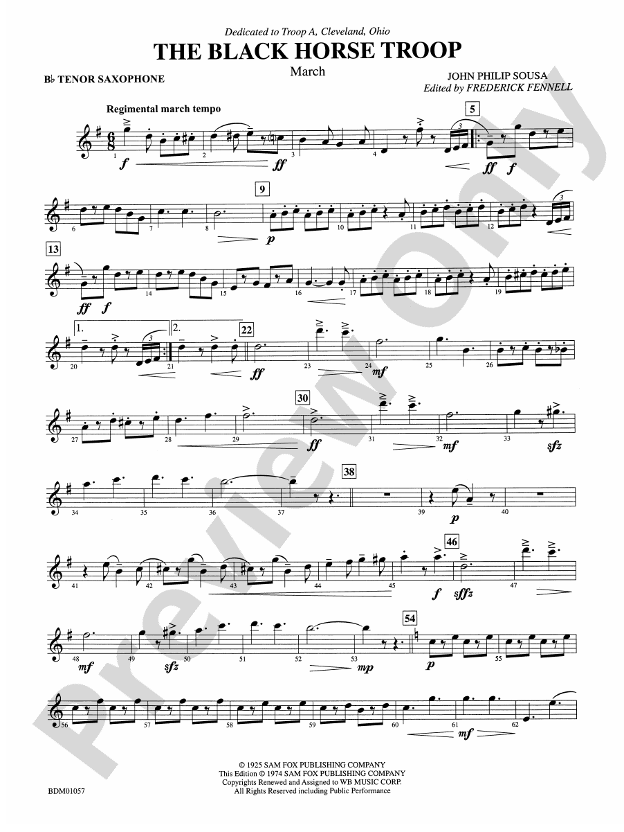 Black Horse Troop: B-flat Tenor Saxophone: B-flat Tenor Saxophone Part ...