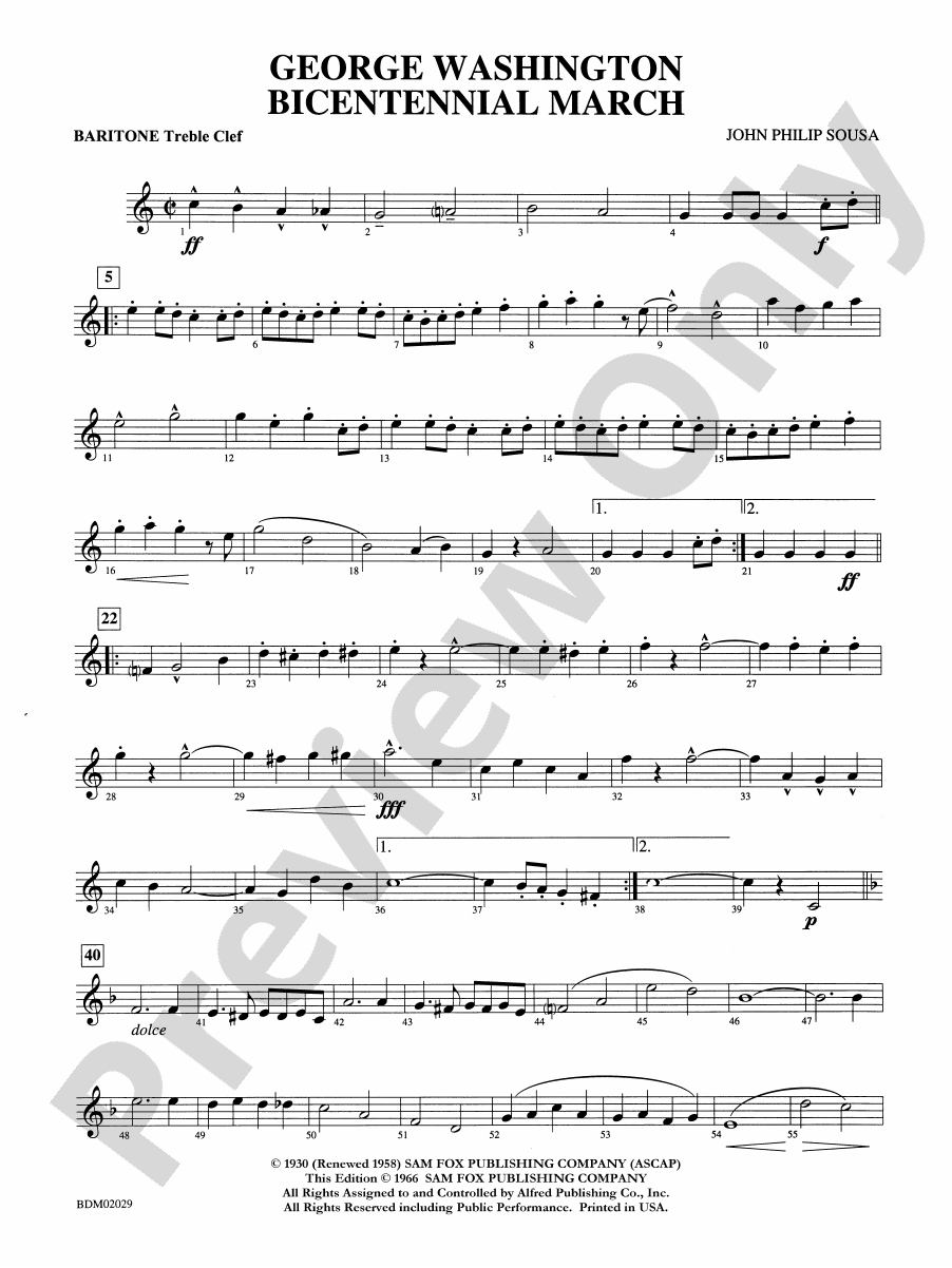 George Washington Bicentennial March: Baritone T.C.: Baritone T.C. Part ...