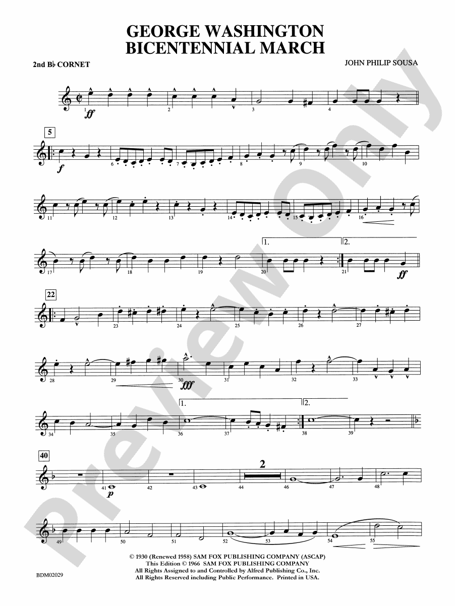 George Washington Bicentennial March: 2nd B-flat Cornet: 2nd B-flat Cornet Part - Digital Sheet ...