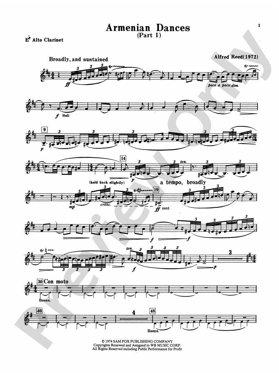 Armenian Dances, Part I: E-flat Alto Clarinet: E-flat Alto Clarinet ...