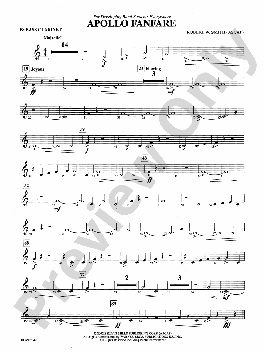 Apollo Fanfare: B-flat Bass Clarinet: B-flat Bass Clarinet Part ...
