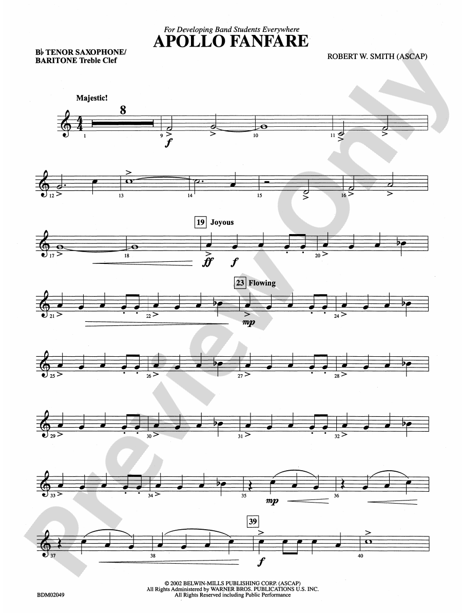 Apollo Fanfare: B-flat Tenor Saxophone: B-flat Tenor Saxophone Part ...