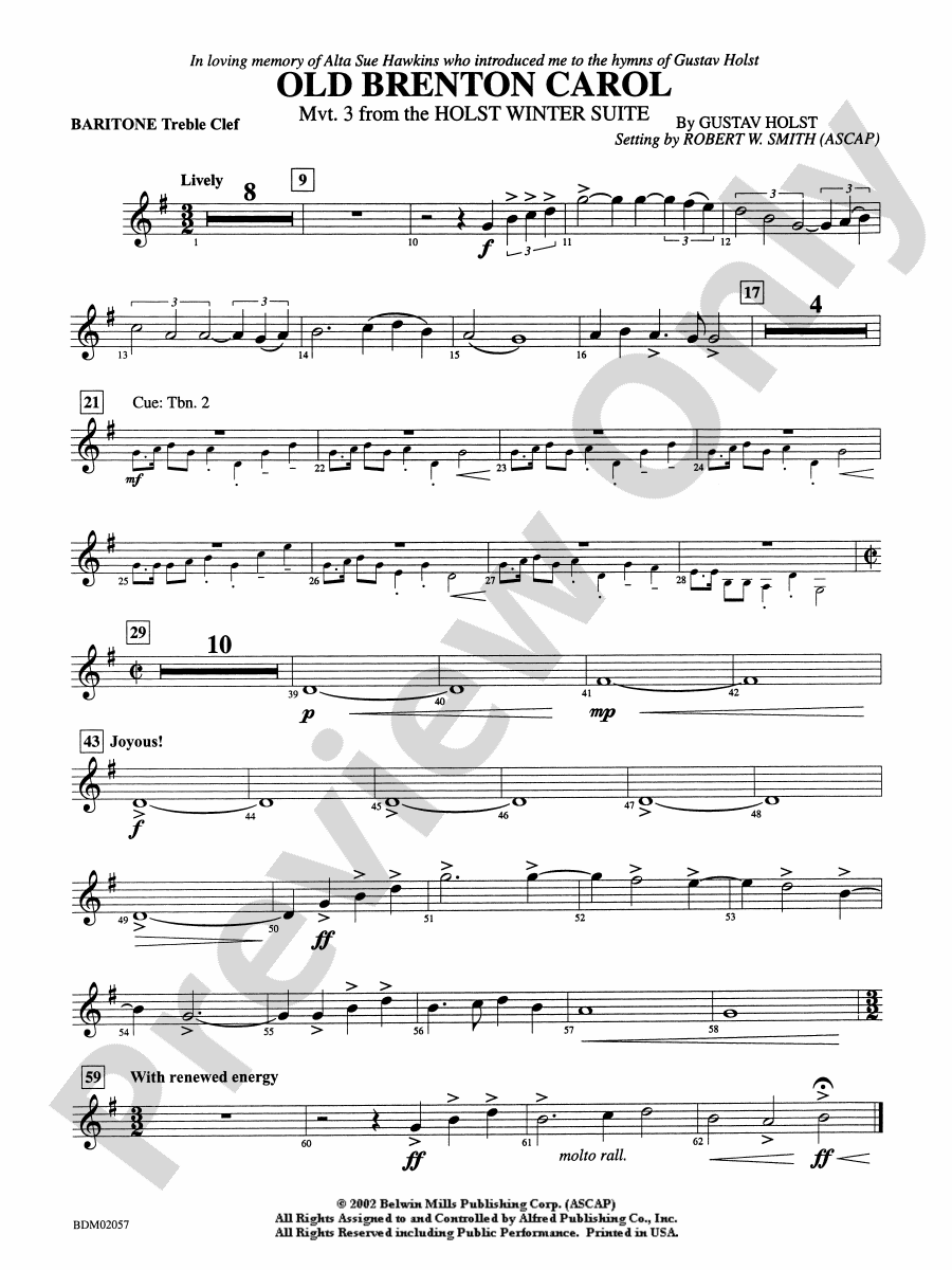 Old Brenton Carol (from the Holst Winter Suite): Baritone T.C ...