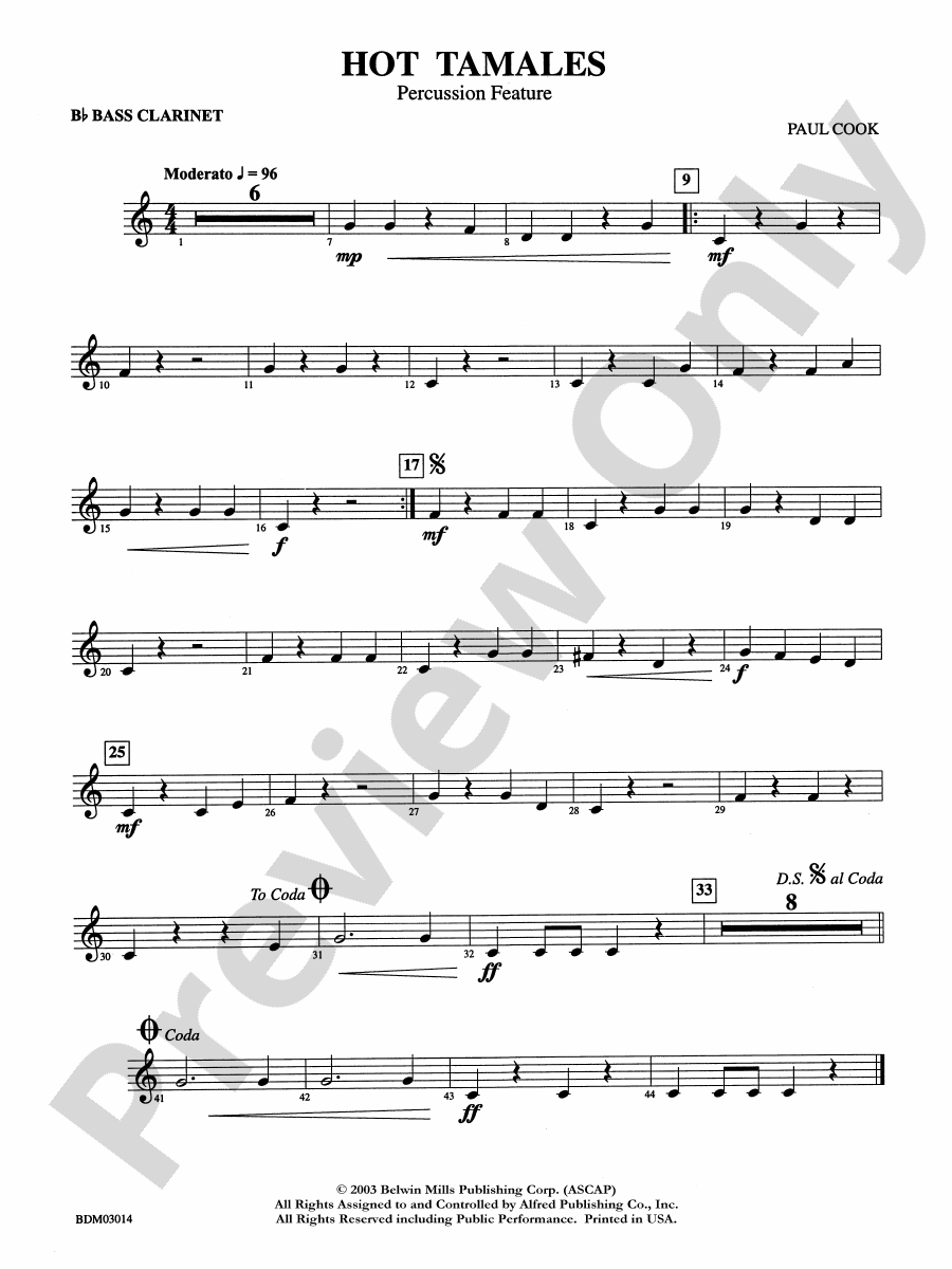 Hot Tamales (Percussion Feature): B-flat Bass Clarinet: B-flat Bass ...