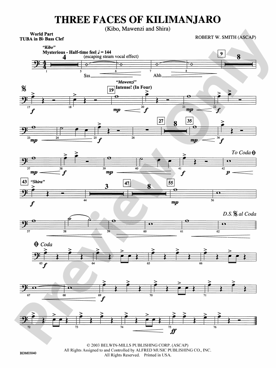 Three Faces of Kilimanjaro (Kibo, Mawenzi, and Shira): (wp) B-flat Tuba ...