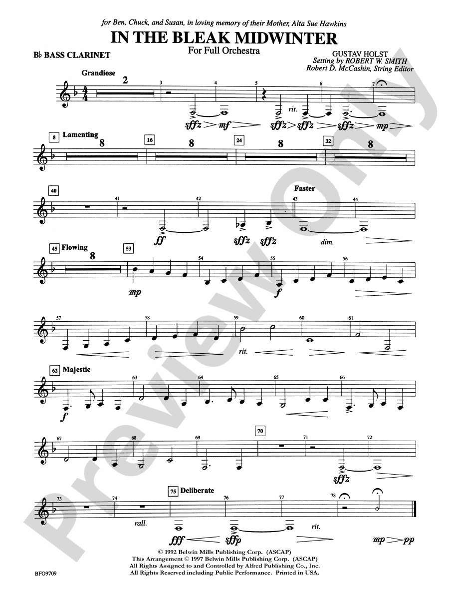 In the Bleak Midwinter: B-flat Bass Clarinet: B-flat Bass Clarinet Part ...