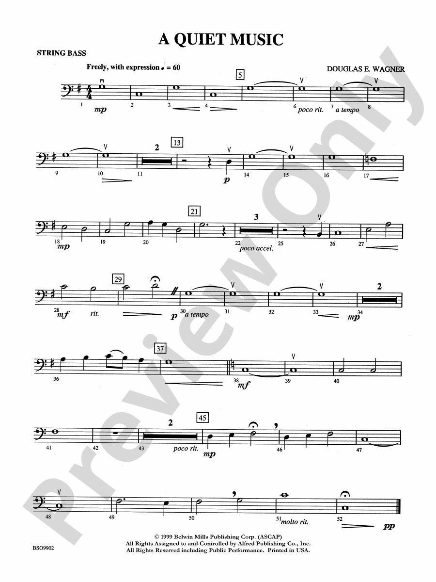 A Quiet Music: String Bass: String Bass Part - Digital Sheet Music Download