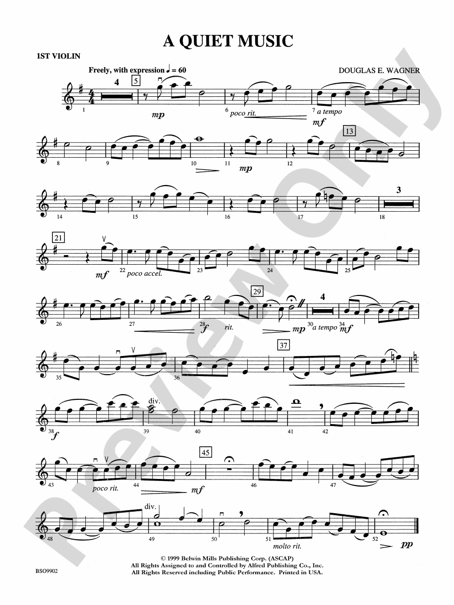 A Quiet Music: 1st Violin: 1st Violin Part - Digital Sheet Music Download