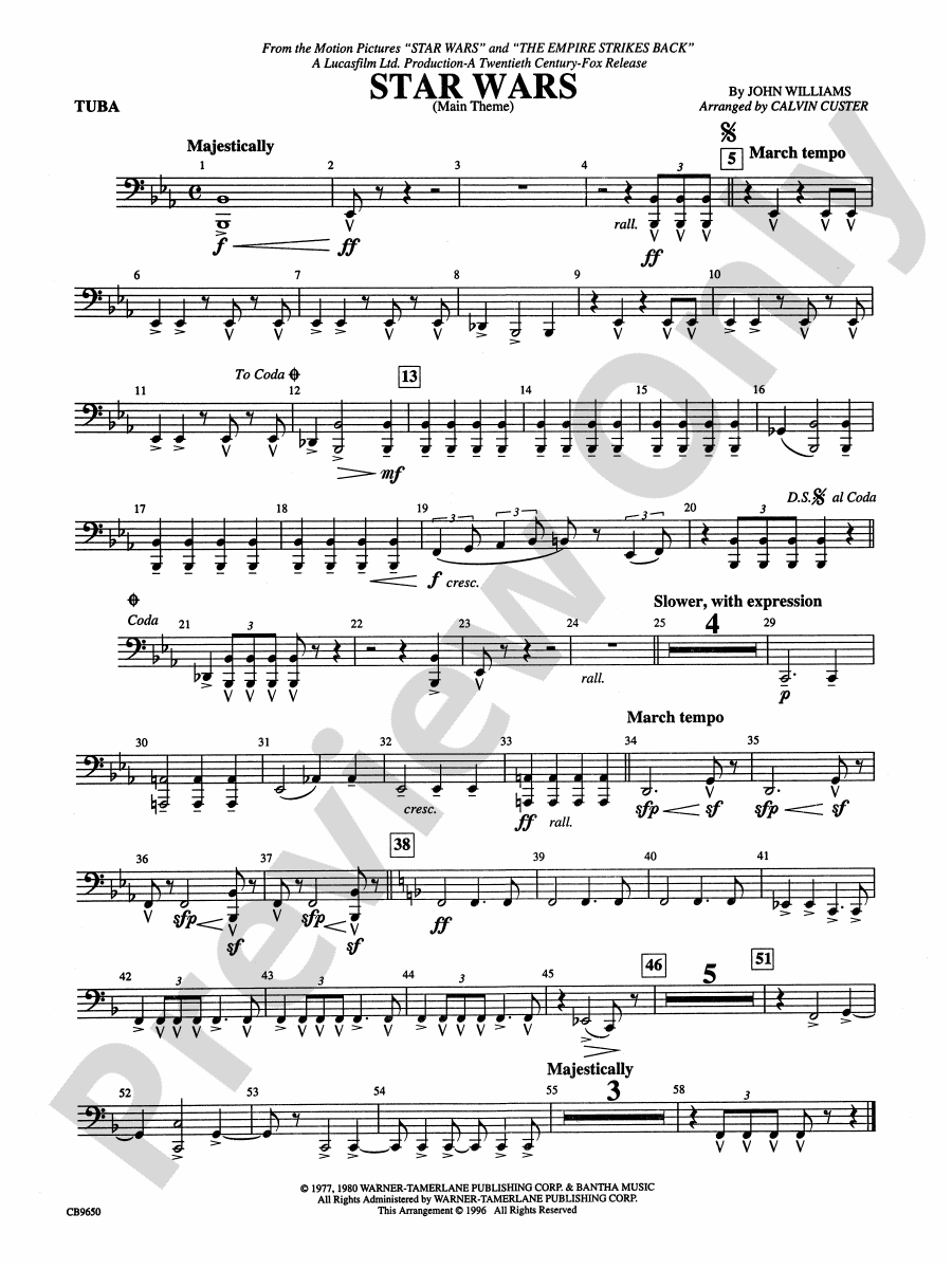 Star Wars® Main Theme: Tuba: Tuba Part - Digital Sheet Music Download