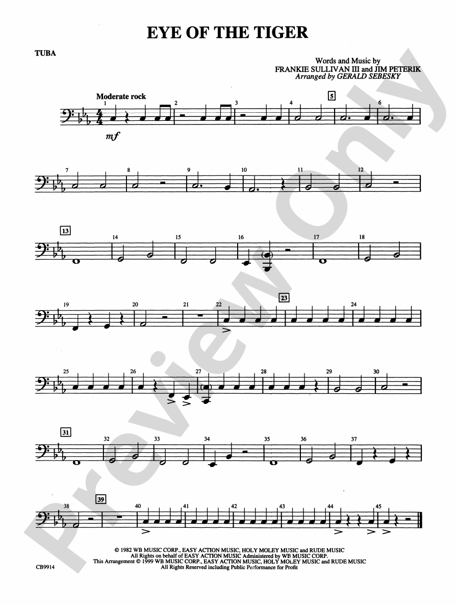 Eye of the Tiger: Tuba: Tuba Part - Digital Sheet Music Download