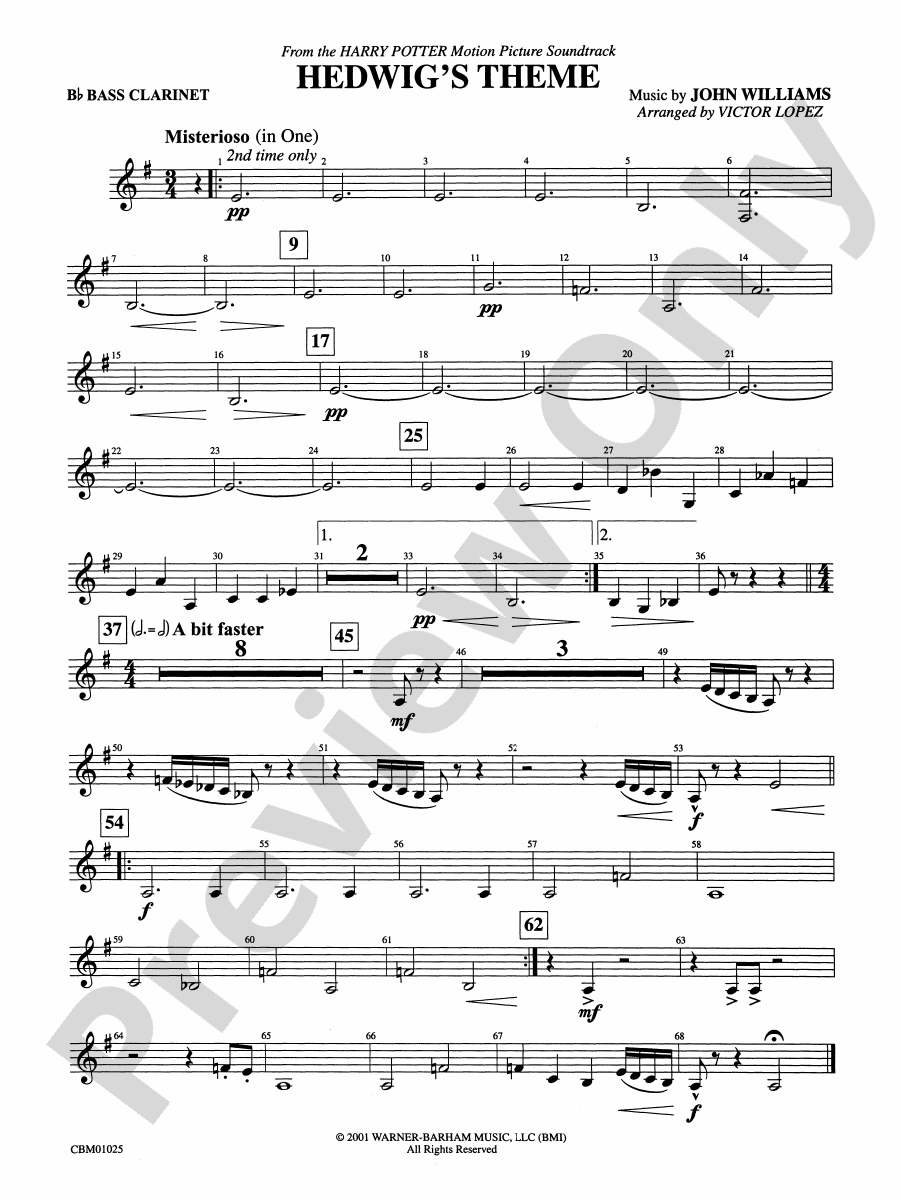 Hedwig's Theme (from Harry Potter): B-flat Bass Clarinet: B-flat Bass Clarinet Part - Digital ...