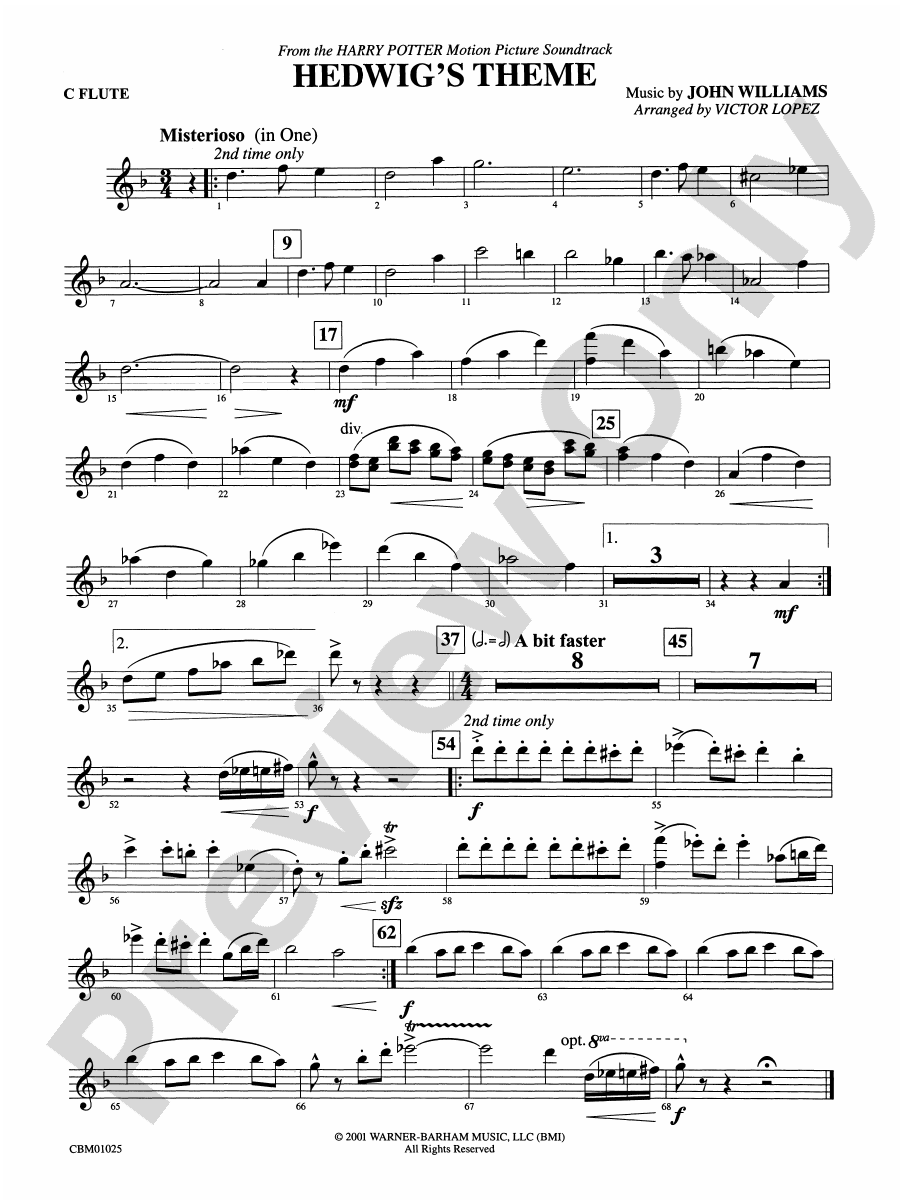 Hedwig's Theme (from Harry Potter): Flute: Flute Part - Digital Sheet ...