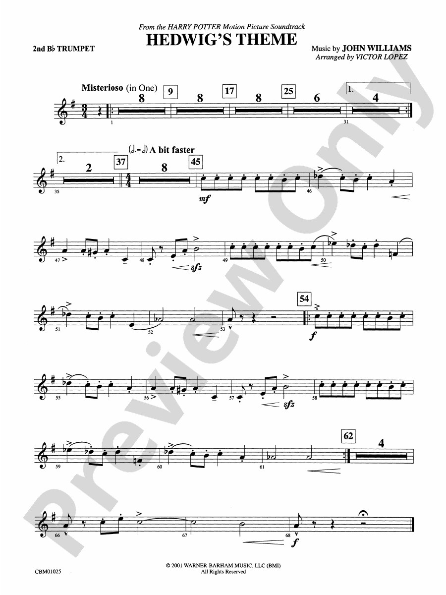 Hedwig's Theme (from Harry Potter): 2nd B-flat Trumpet: 2nd B-flat ...
