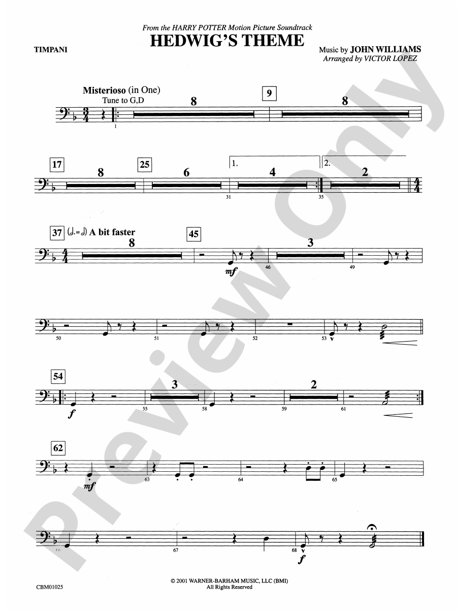 Hedwig's Theme (from Harry Potter): Timpani: Timpani Part - Digital ...