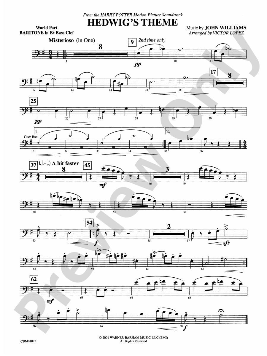 Hedwig's Theme (from Harry Potter): (wp) B-flat Baritone B.C.: (wp) B ...