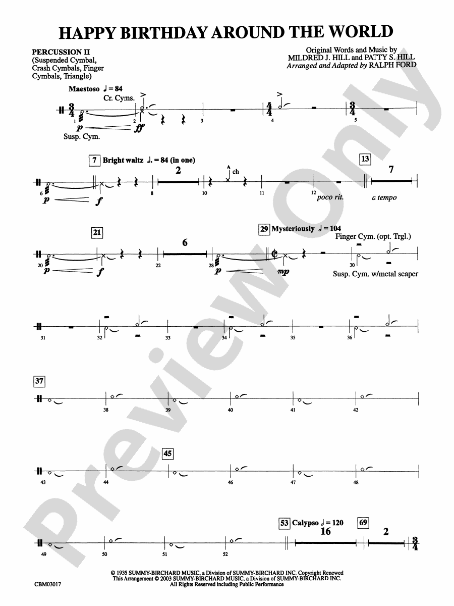 Happy Birthday Around the World: 2nd Percussion: 2nd Percussion Part ...