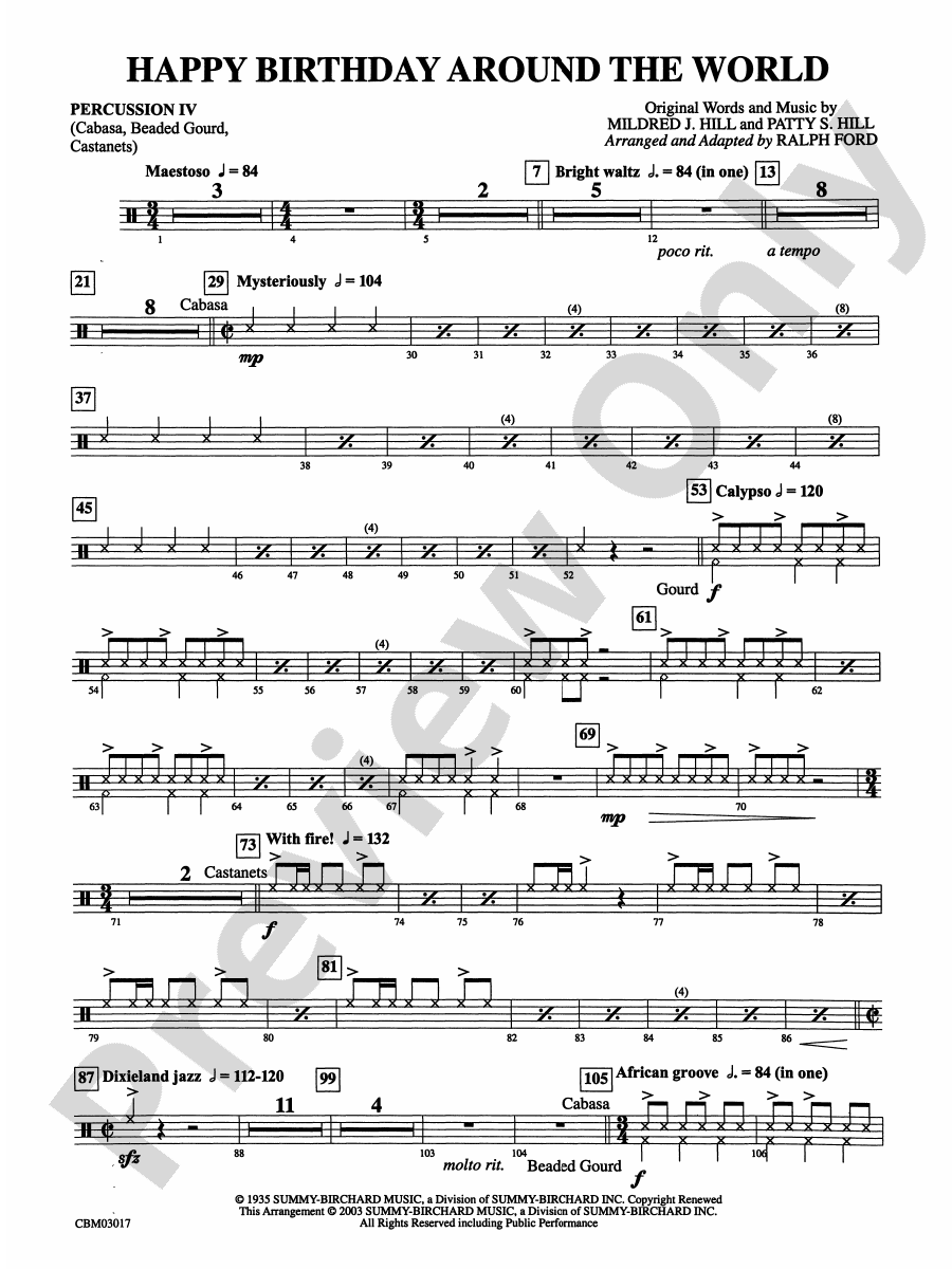 Happy Birthday Around the World: 4th Percussion: 4th Percussion Part ...